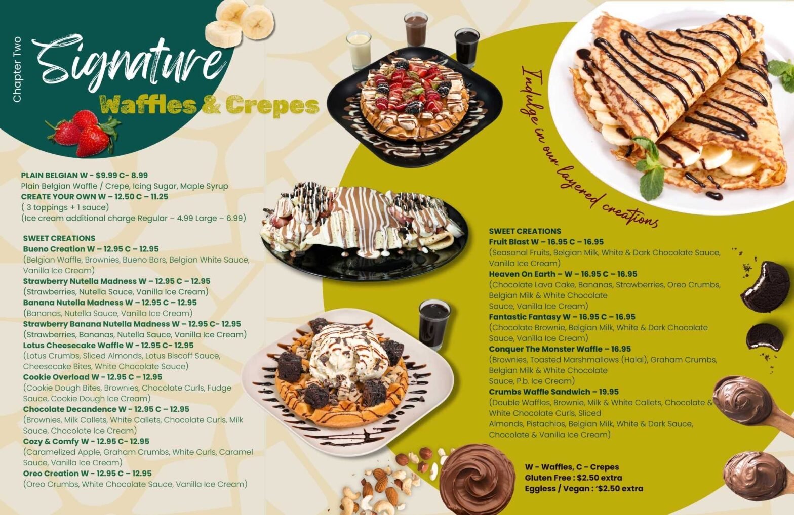 Crumbs & Cream Menu: Delectable Treats, Cakes, Waffles, etc.,